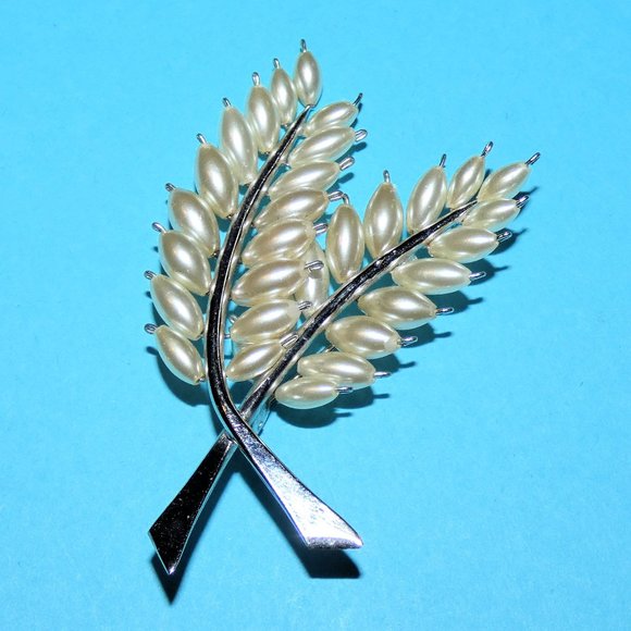 Jewelry | Vintage Wheat Brooch Pin Silver Tone Harvest Faux Pearl Bead ...